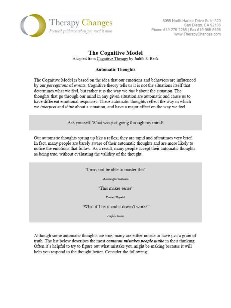 Understanding Automatic Thoughts in Therapy | PDF | Thought | Anxiety