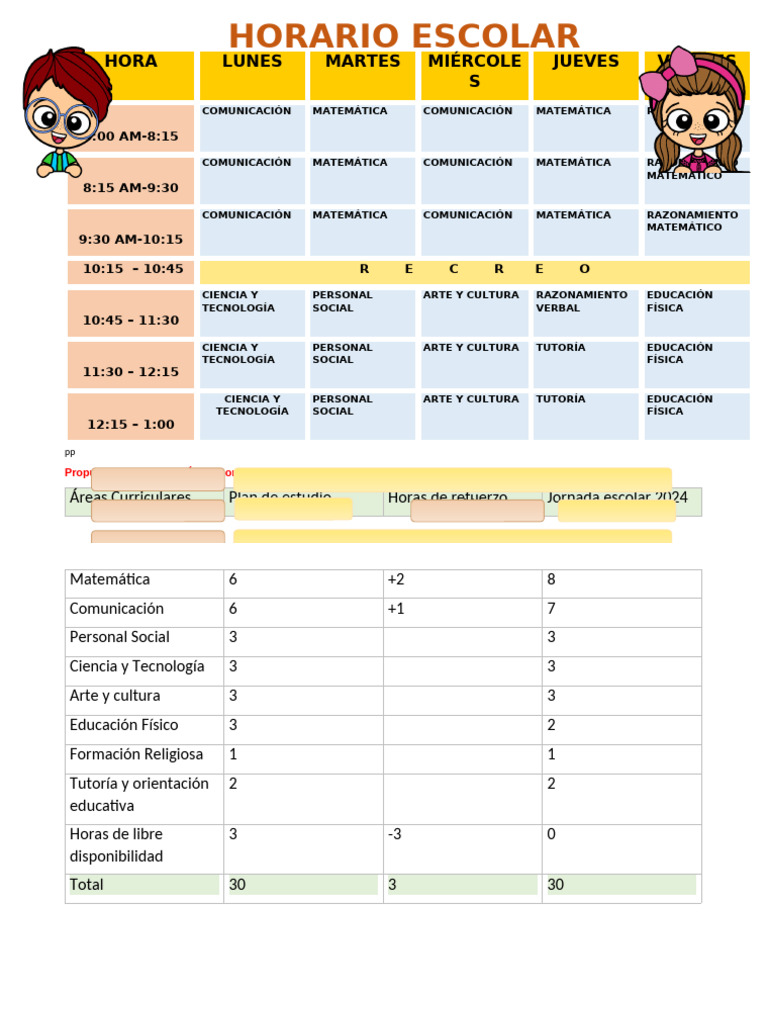 Propuesta Horaria Primer Grado-1 | PDF | Inteligencia