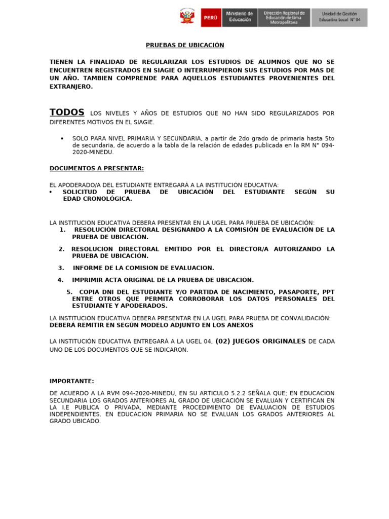 Modelo RD Informe de Prueba de Ubicacion y Convalidacion | PDF | Educación primaria | Educación ...