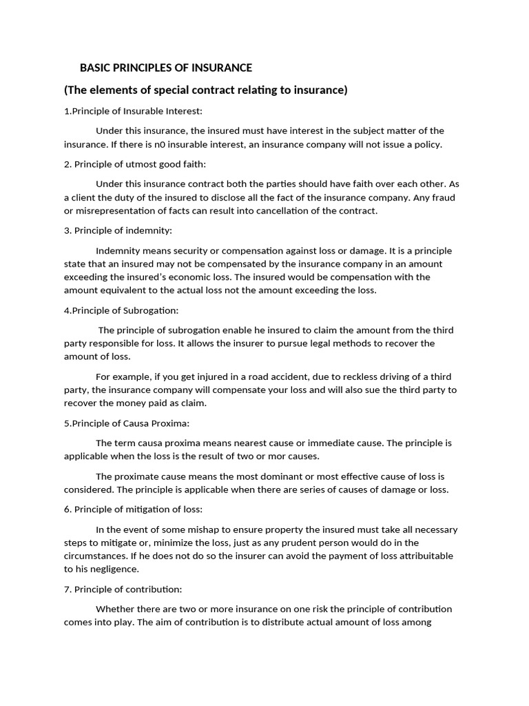 Basic Principles of Insurance | PDF | Insurance | Indemnity