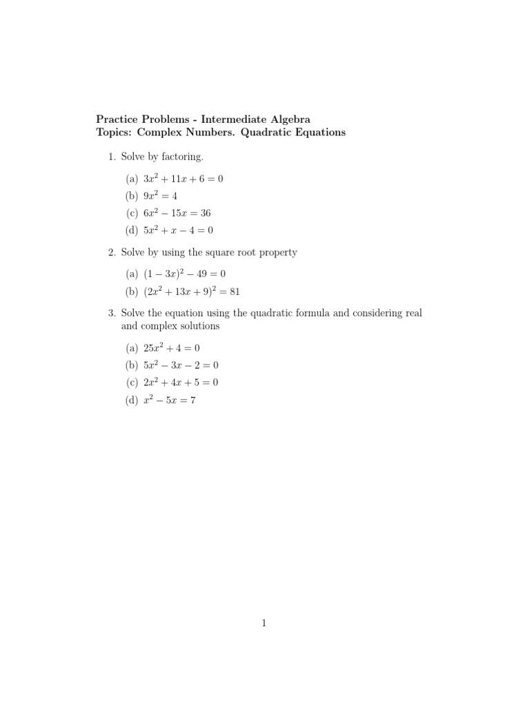 Practice Problems - Complex Numbers - Quadratic Eqs IA | PDF