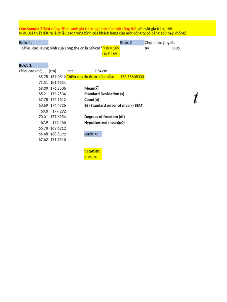 One Sample T Test in Excel | PDF
