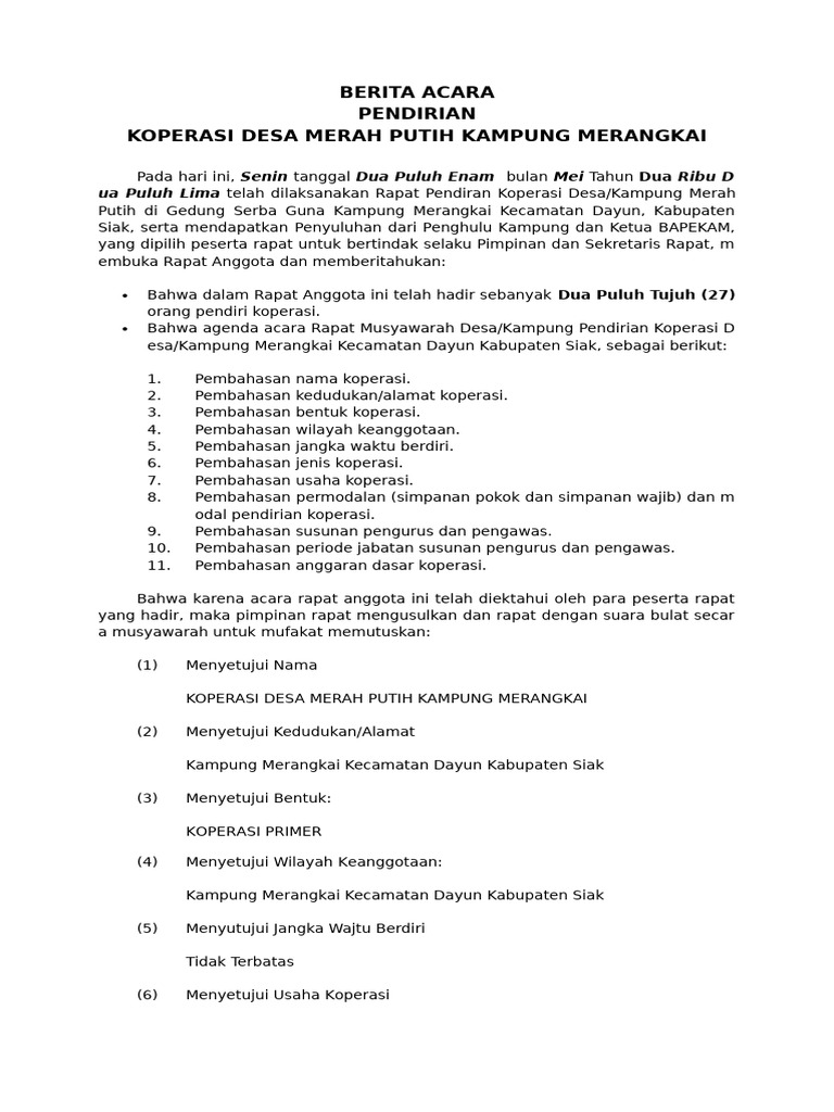 BA Rapat Anggota Koperasi Merah Putih | PDF