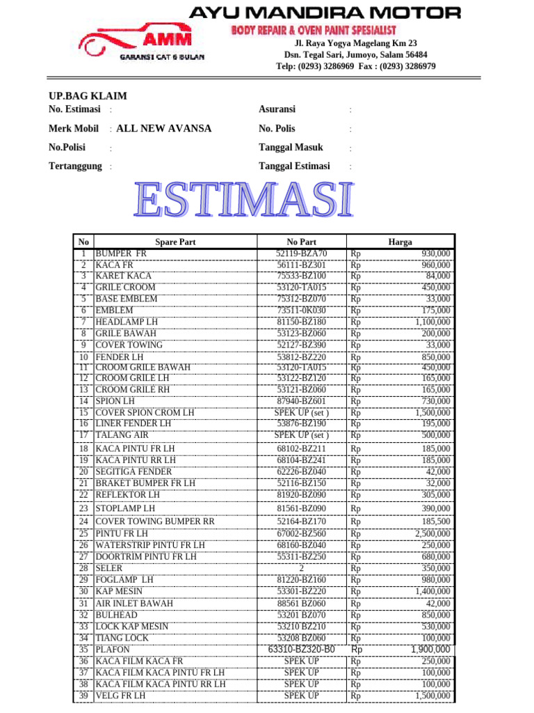 Estimasi Inova Aym | PDF