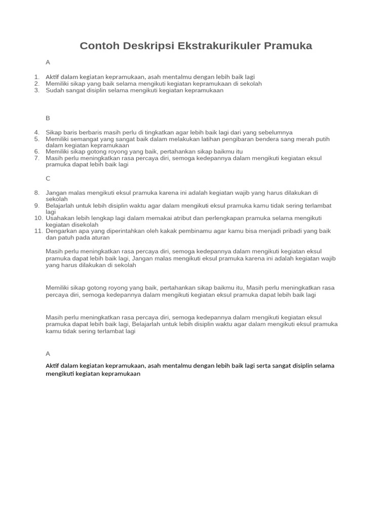Contoh Deskripsi Ekstrakurikuler Pramuka | PDF