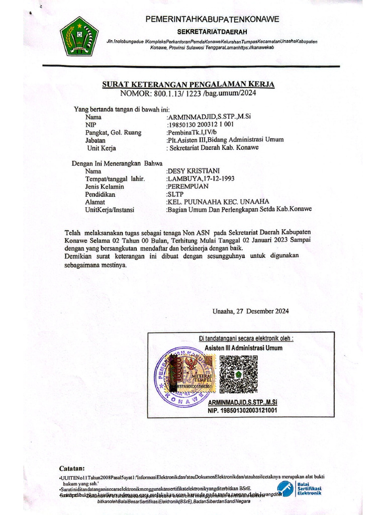 Pengalaman Kerja Desy Kristiani | PDF