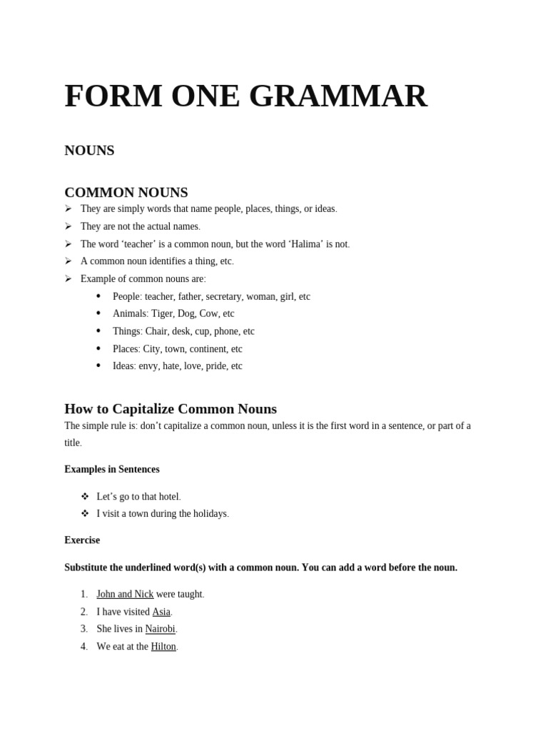 FORM ONE-FOUR GRAMMAR NOTES | PDF | Verb | Phrase