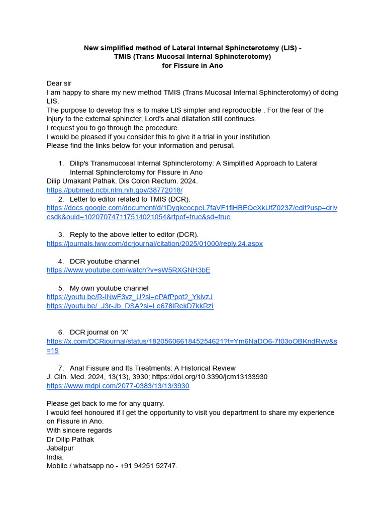 New Method of Lateral Internal Sphincterotomy (LIS) For Fissure in Ano ...