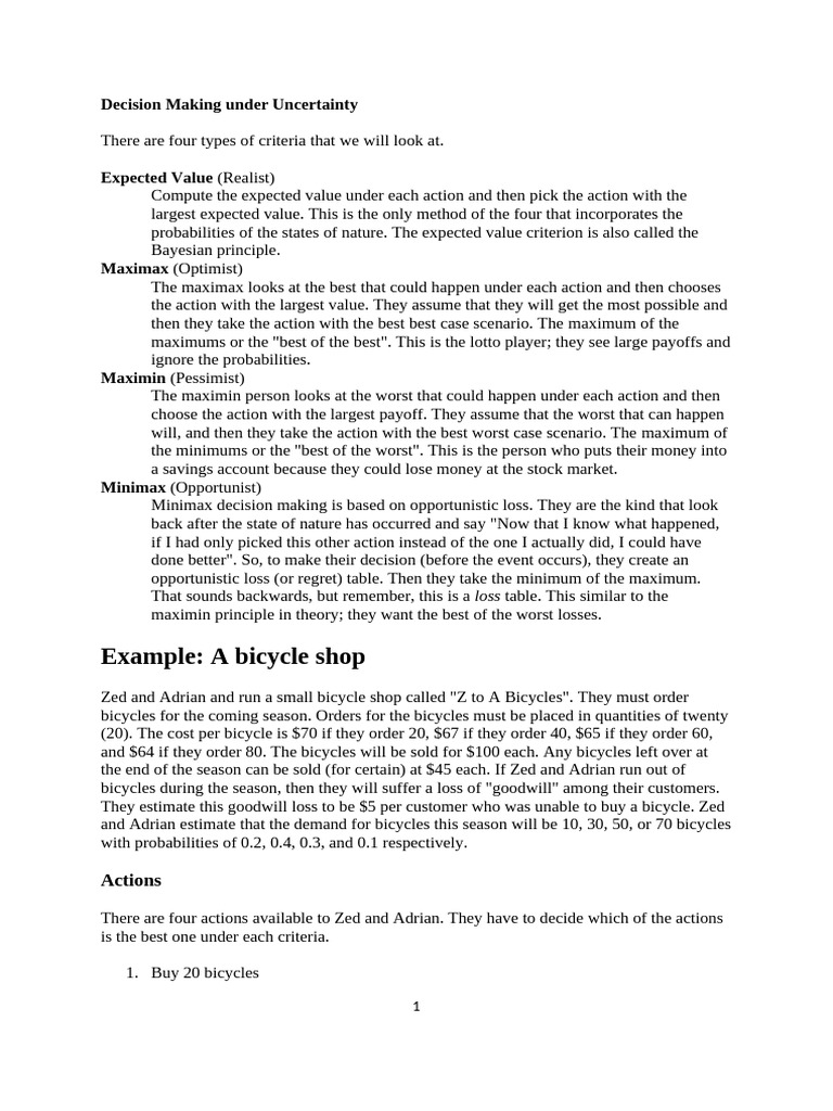 Decision Criteria for Uncertain Outcomes | PDF | Probability Theory ...