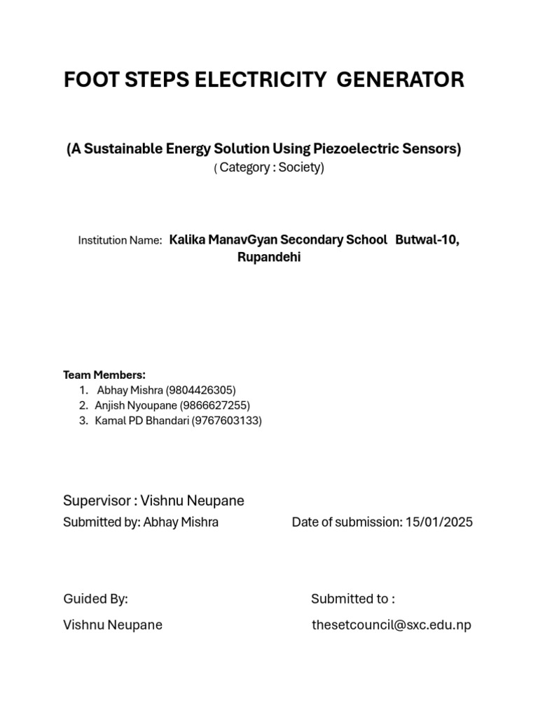 Footstep Electricity Generator 1 1 | PDF | Energy Harvesting ...