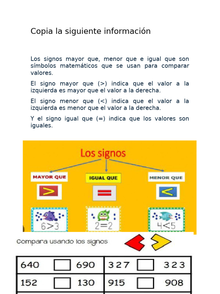 Signos de comparación en matemáticas | PDF