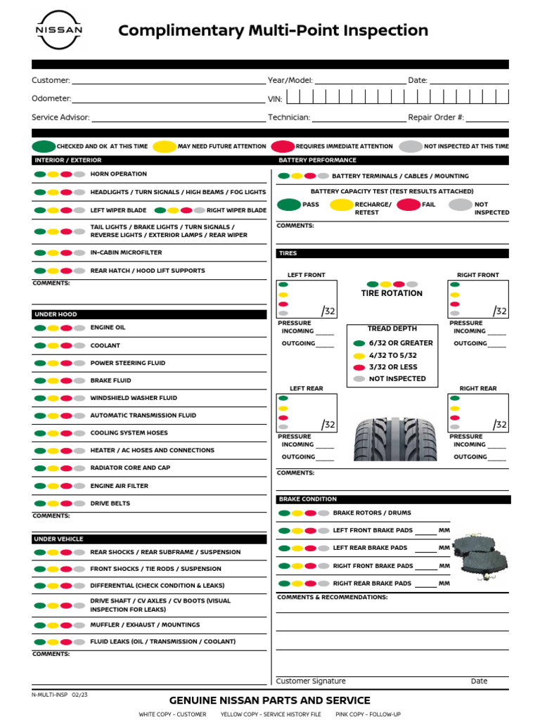Nissan Multi-Point Inspection Form | PDF | Brake | Axle