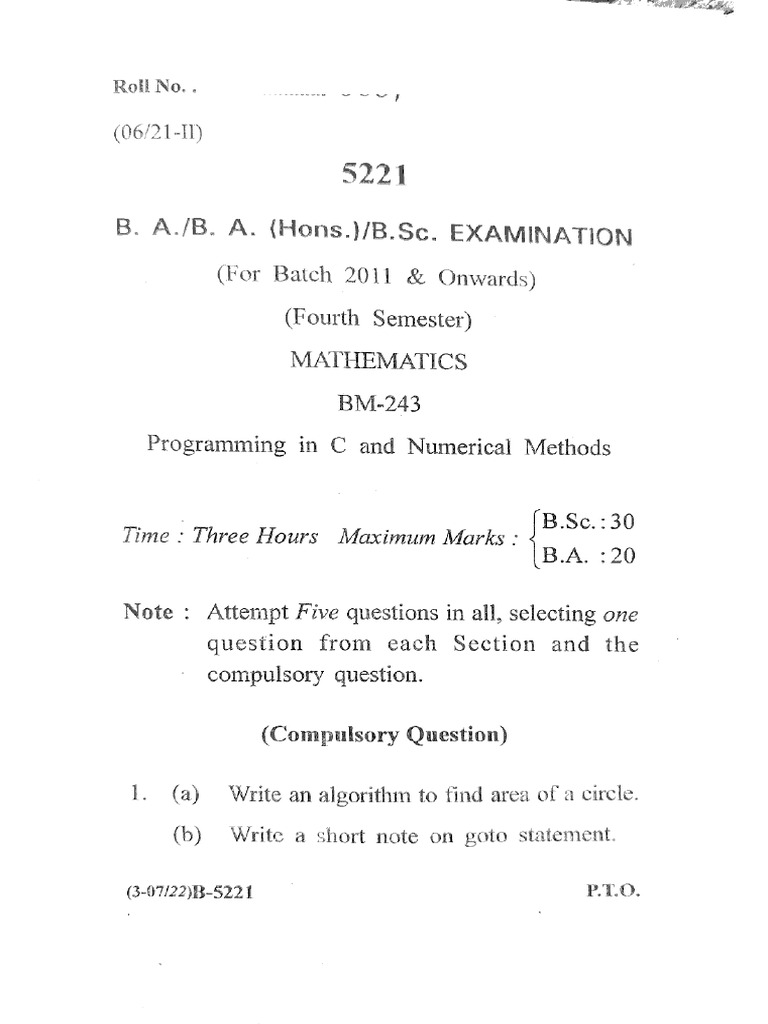 Ba BSC 4 Sem Mathematics Programming in C and Numerical Methods | PDF