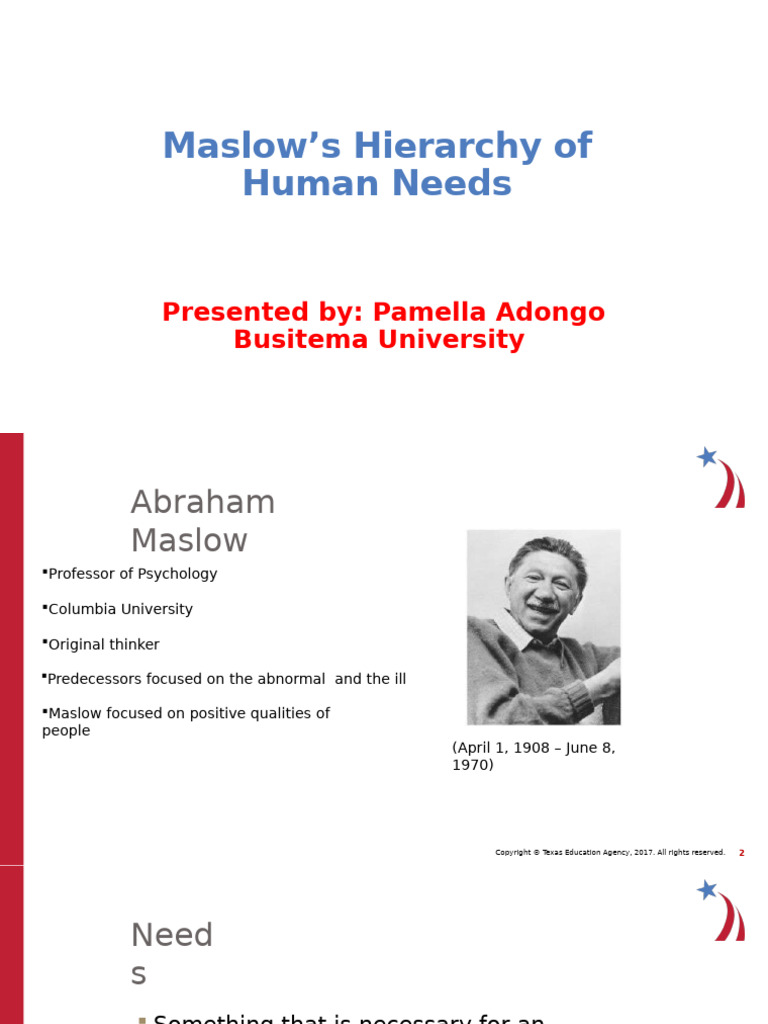 Maslows Hierarchy of Human Needs - by Pamella | PDF | Behavioural ...