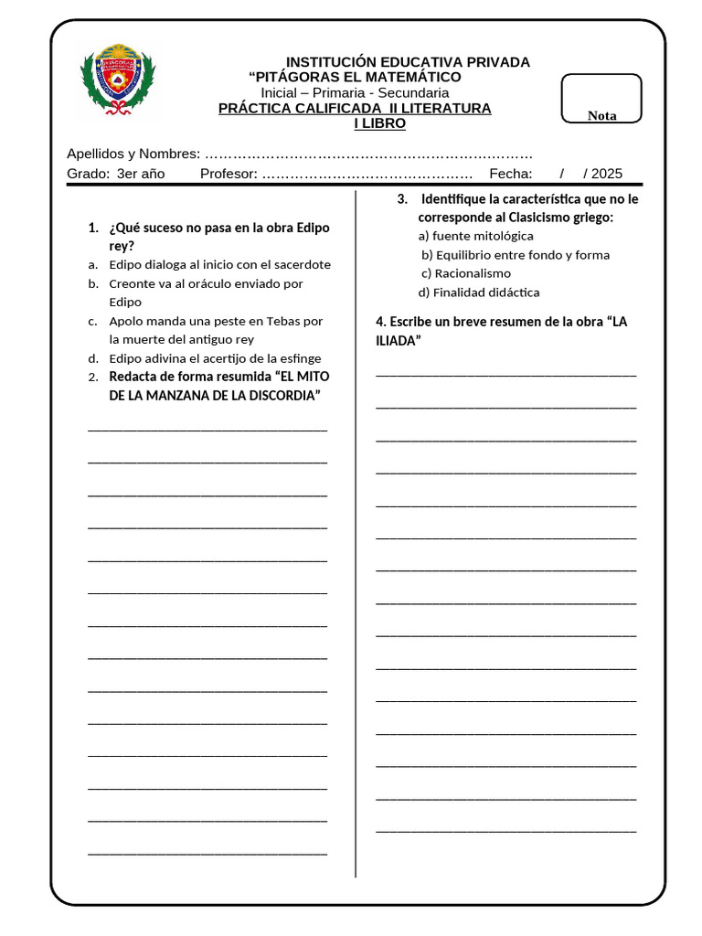 Nivel Pre - Practica II - 3er Año Lite | PDF | Edipo