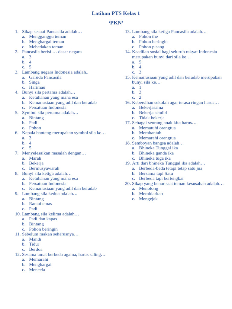 Pas PKN Kelas 1 | PDF