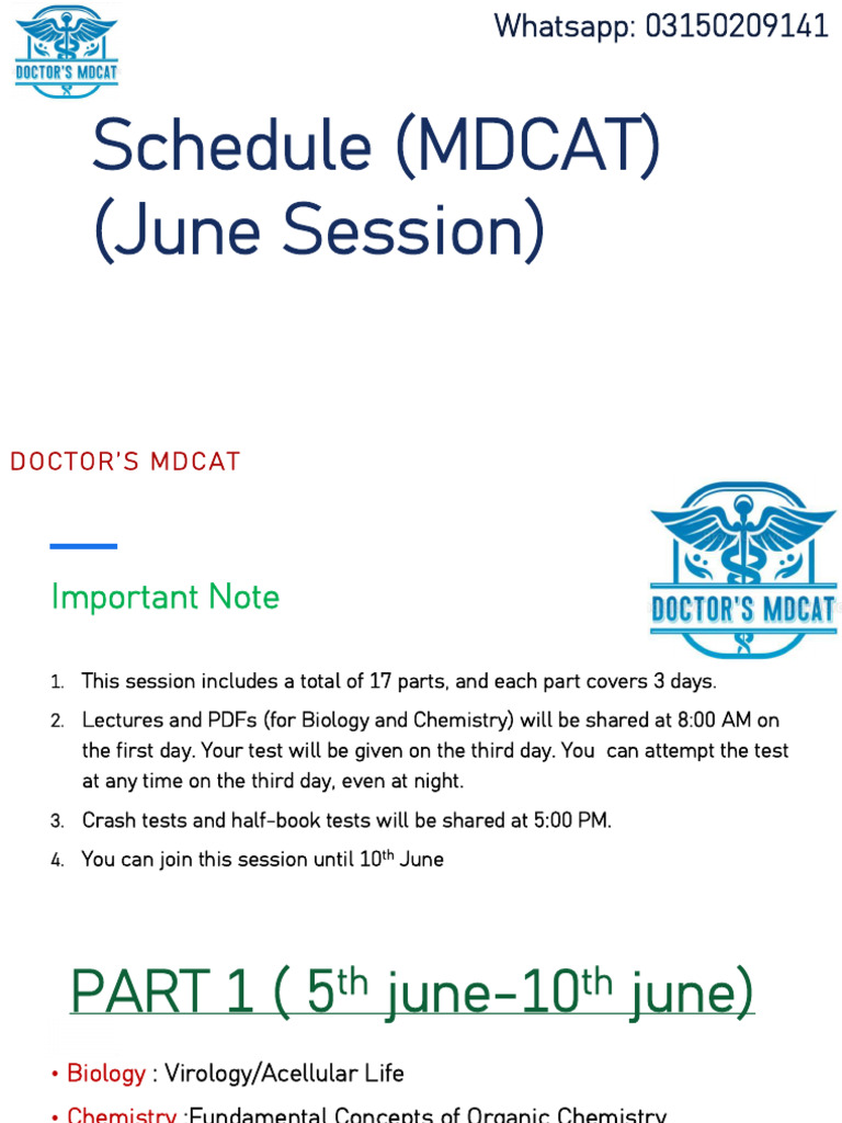 MDCAT June Session Schedule 2023 | PDF | Chemistry | Physics