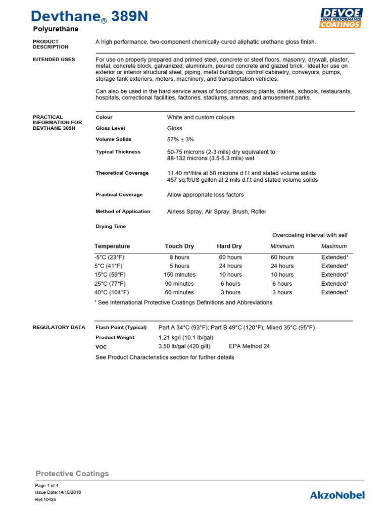 Devthane 389N Urethane Finish Guide | PDF | Paint | Concrete