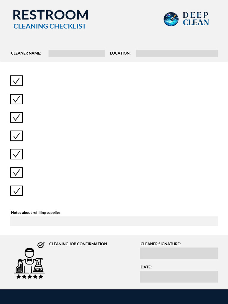 Restroom Cleaning Checklist Template | PDF