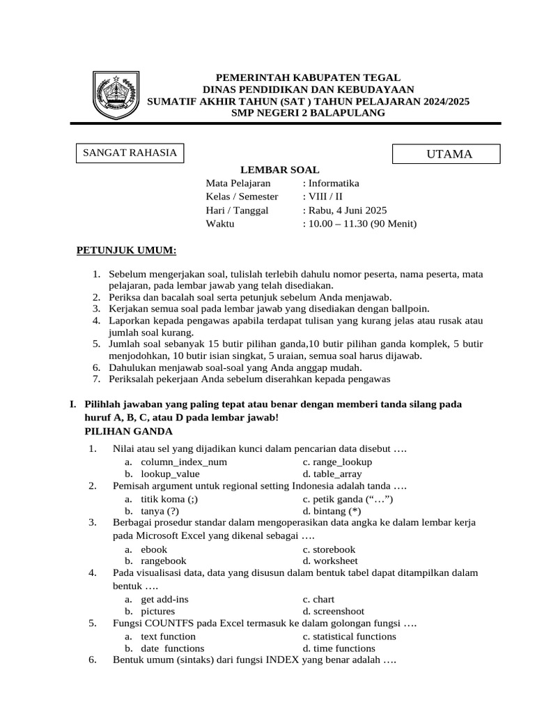 Contoh Form Naskah Soal Sat 45 Soal | PDF