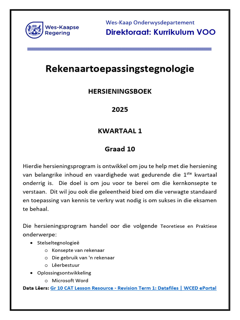 RTT Graad 10 Hersiening Kwartaal 1 - 2025 | PDF