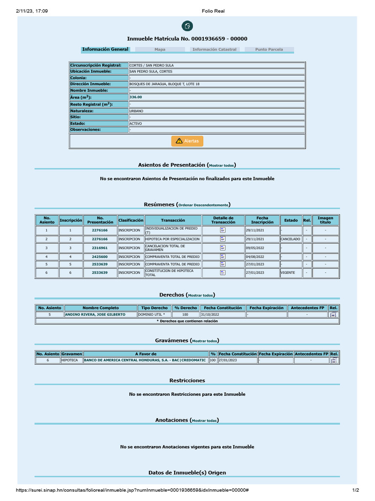 Consulta de Folio Real Inmueble | PDF | Bienes raíces | Propiedad
