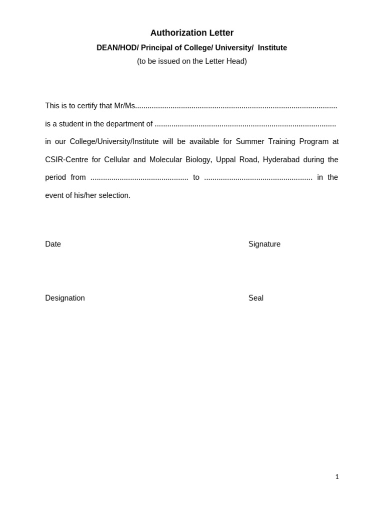Student Authorization Letter Template | PDF
