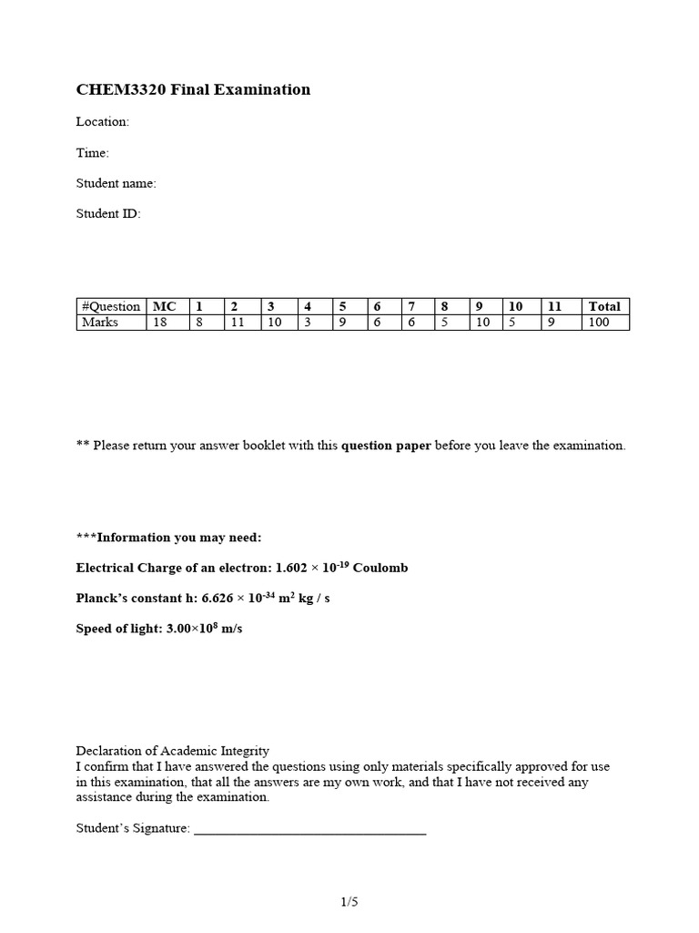CHEM3320 Final Exam: Spectroscopy & NMR | PDF | Spectroscopy | Infrared ...