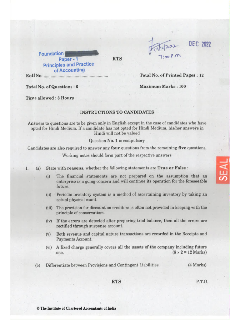 Ca Foundation Questions 1-Print | PDF