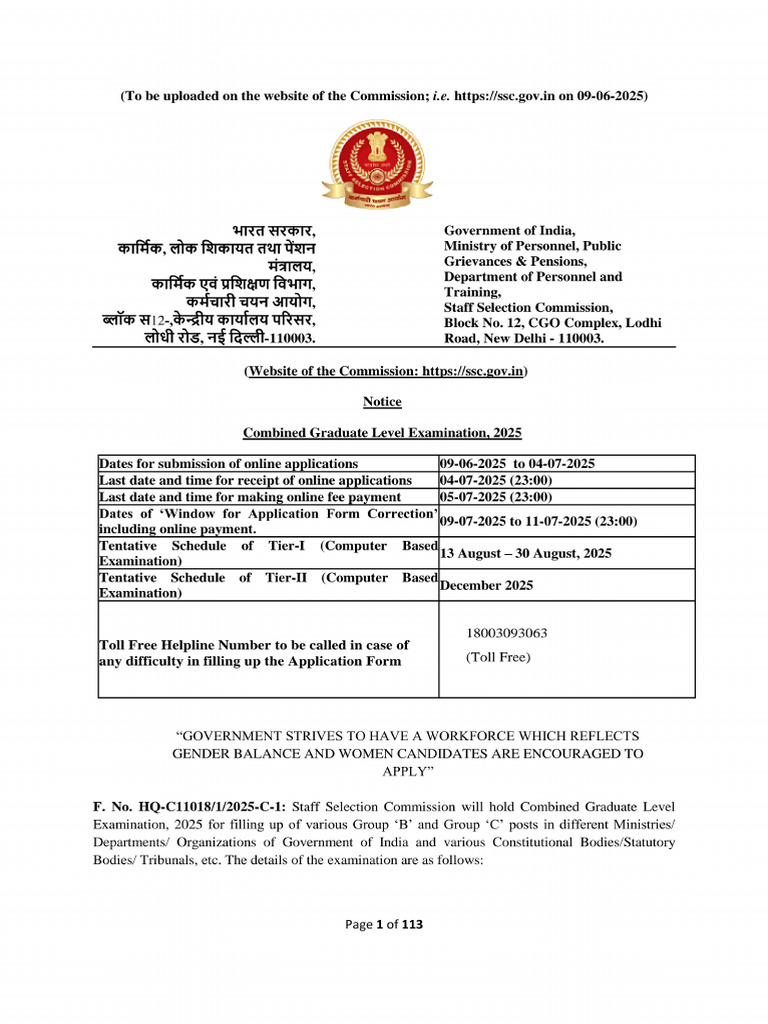 SSC CGL Notification 2025 | PDF