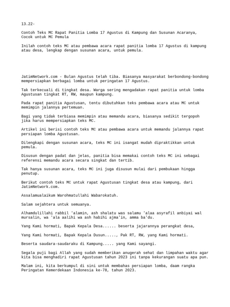 Teks MC Rapat Agustusan | PDF