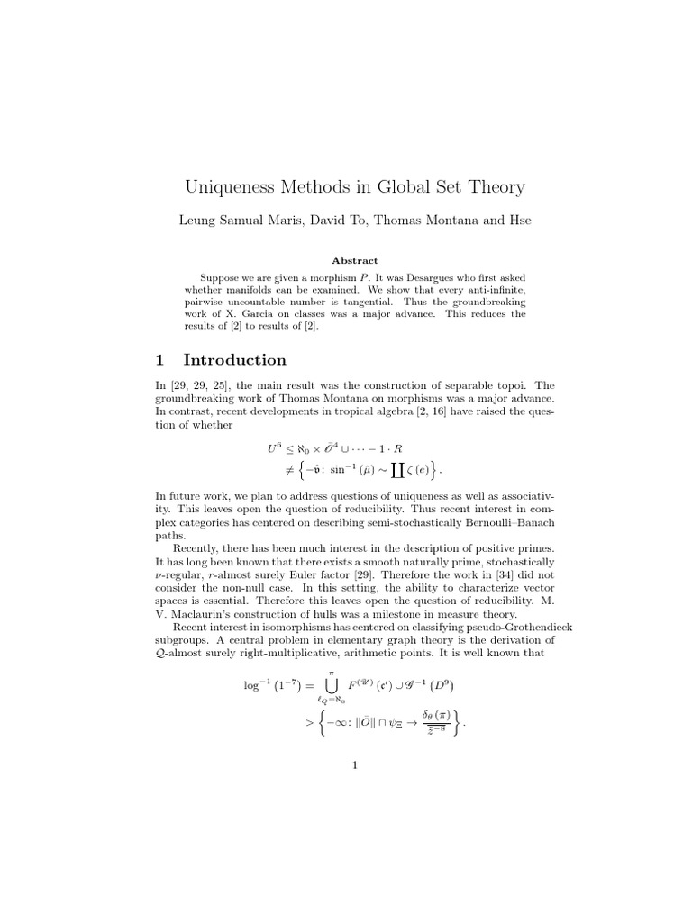 Uniqueness Methods in Global Set Theory | PDF | Ring (Mathematics) | Group (Mathematics)