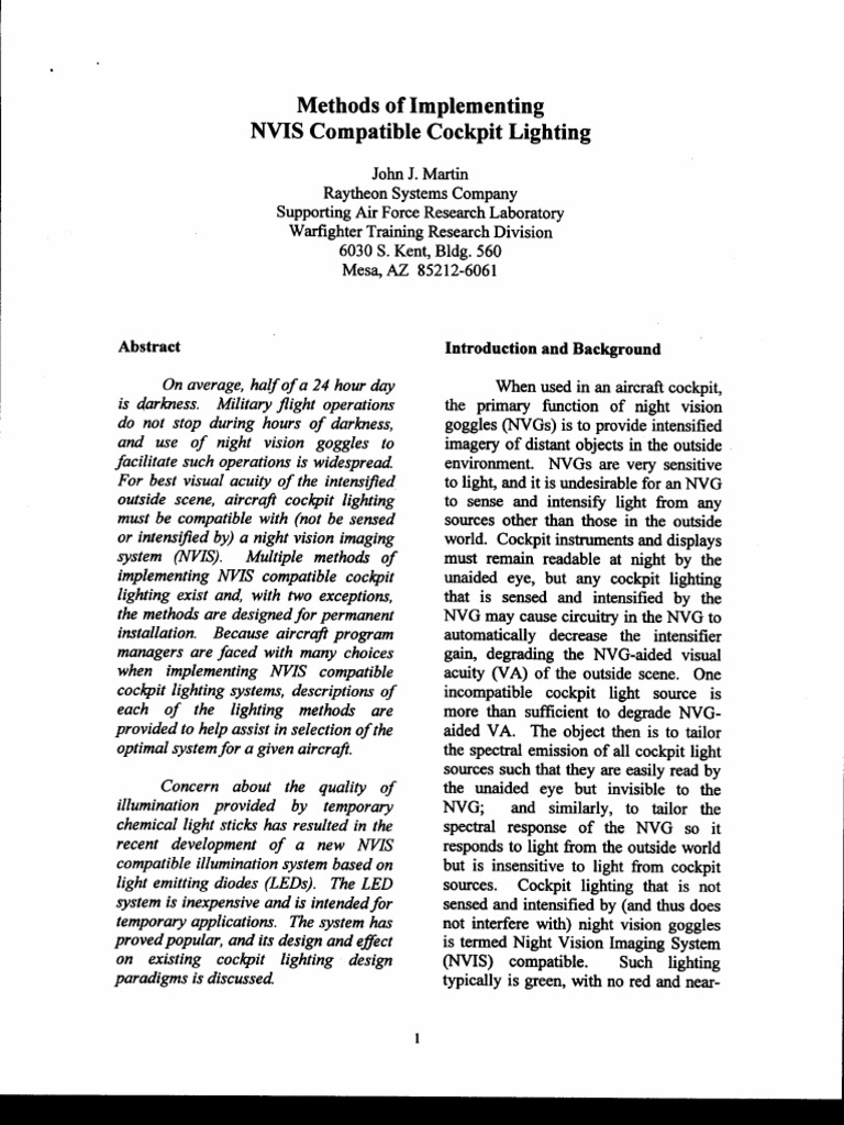 Methods of Implementing NVIS Compatible Cockpit Lighting | PDF ...