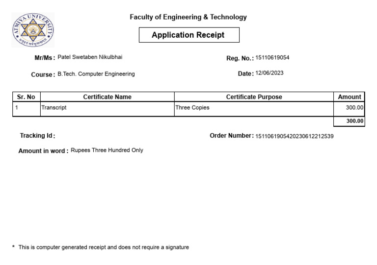 Application Receipt | PDF