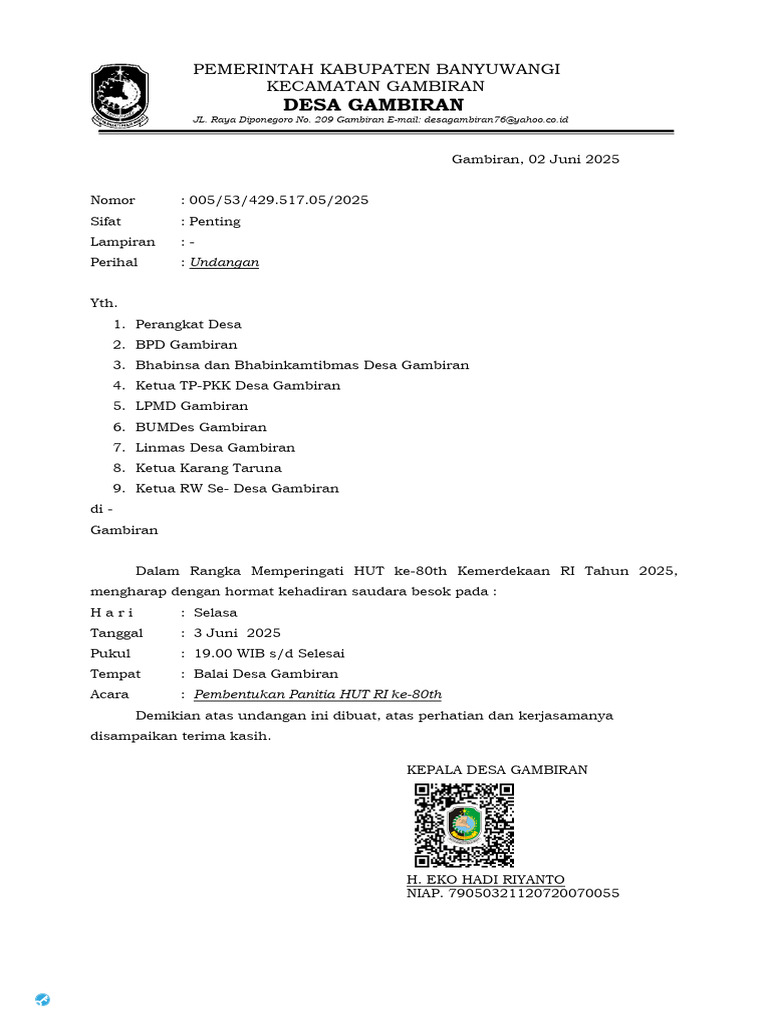 Und Pembentukan Panitia Hut Ri Ke 80 | PDF