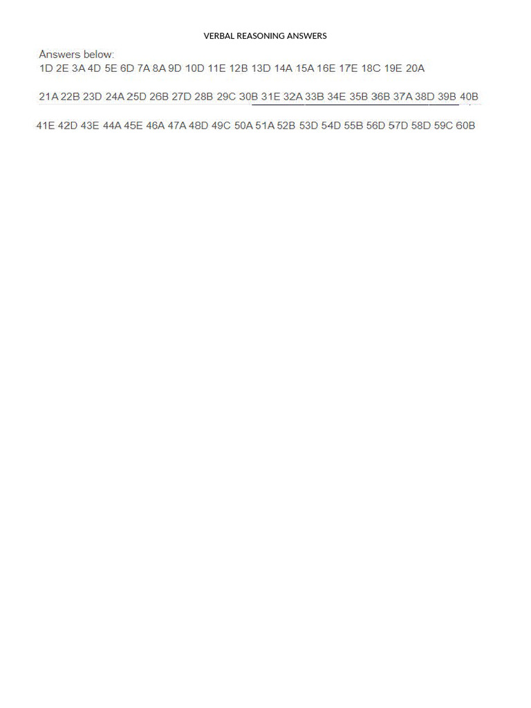 Verbal Reasoning Answers | PDF