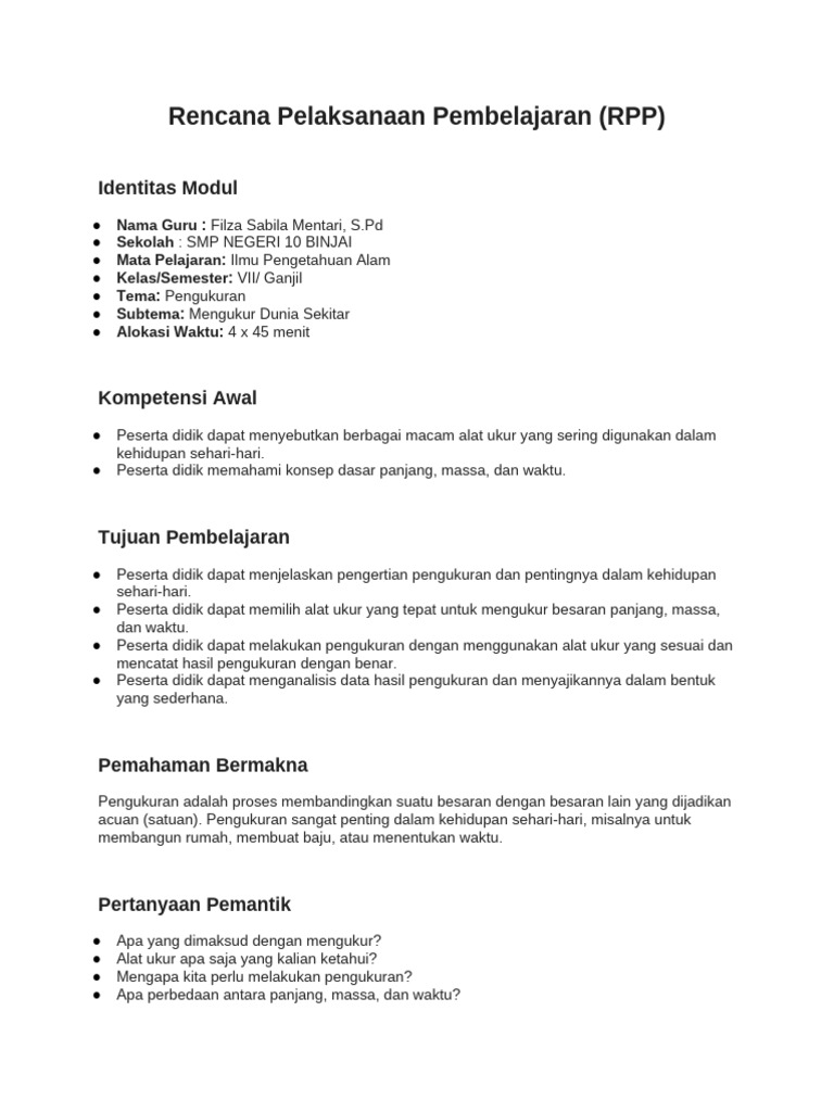 Filza Sabila Mentari - RPP Kelas 7 | PDF