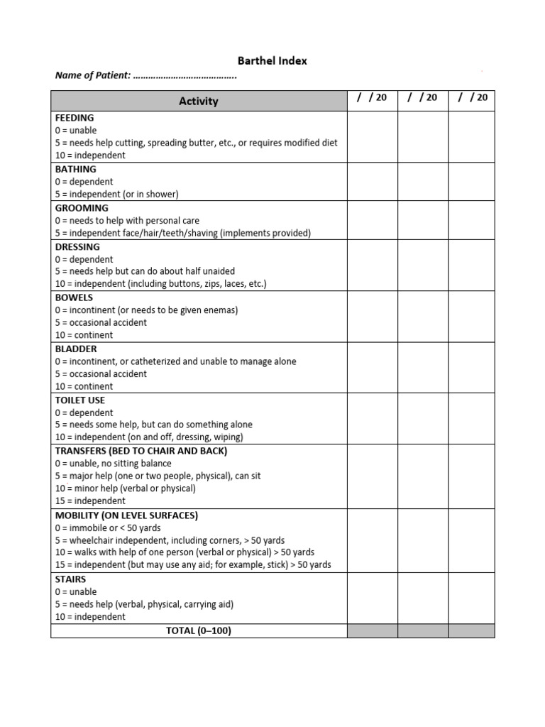 Barthel Index 2 | PDF
