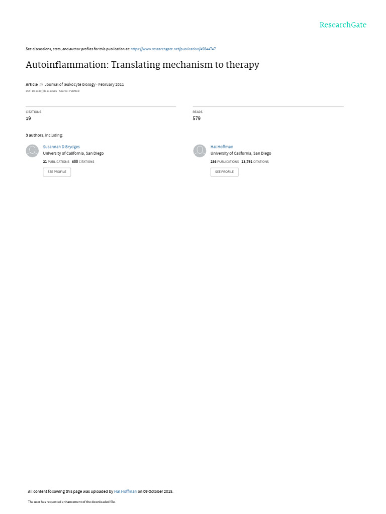 Autoinflammation Translating Mechanism To Therapy | PDF | Inflammation ...