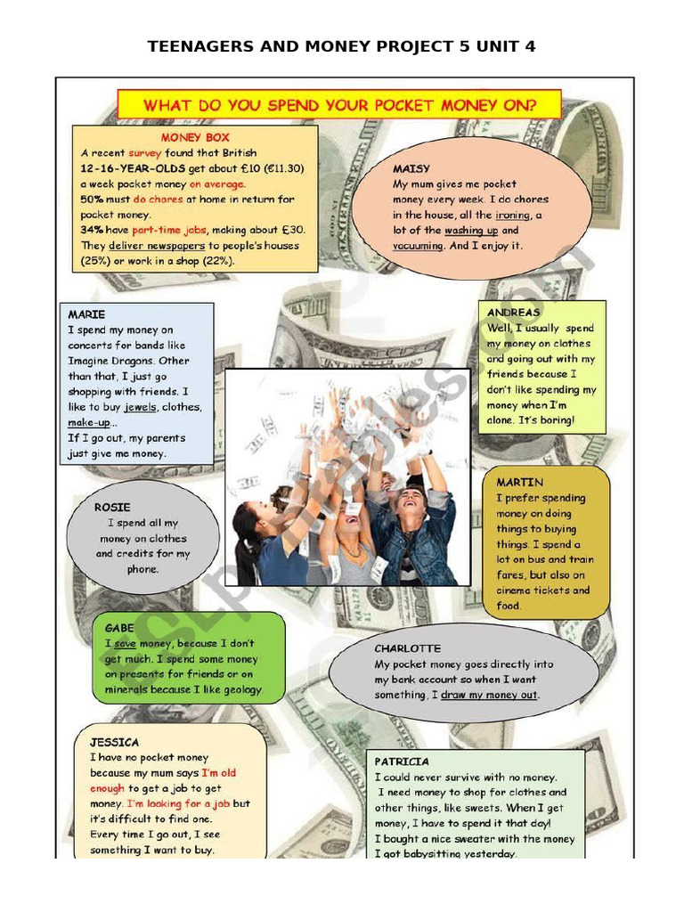 Teenagers and Money (Reading Comprehension) PROJECT 5 UNIT 4 | PDF