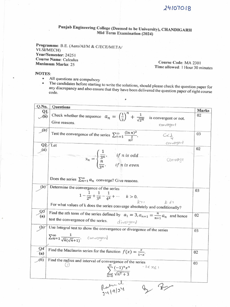 Maths Mid Sem (1st) | PDF
