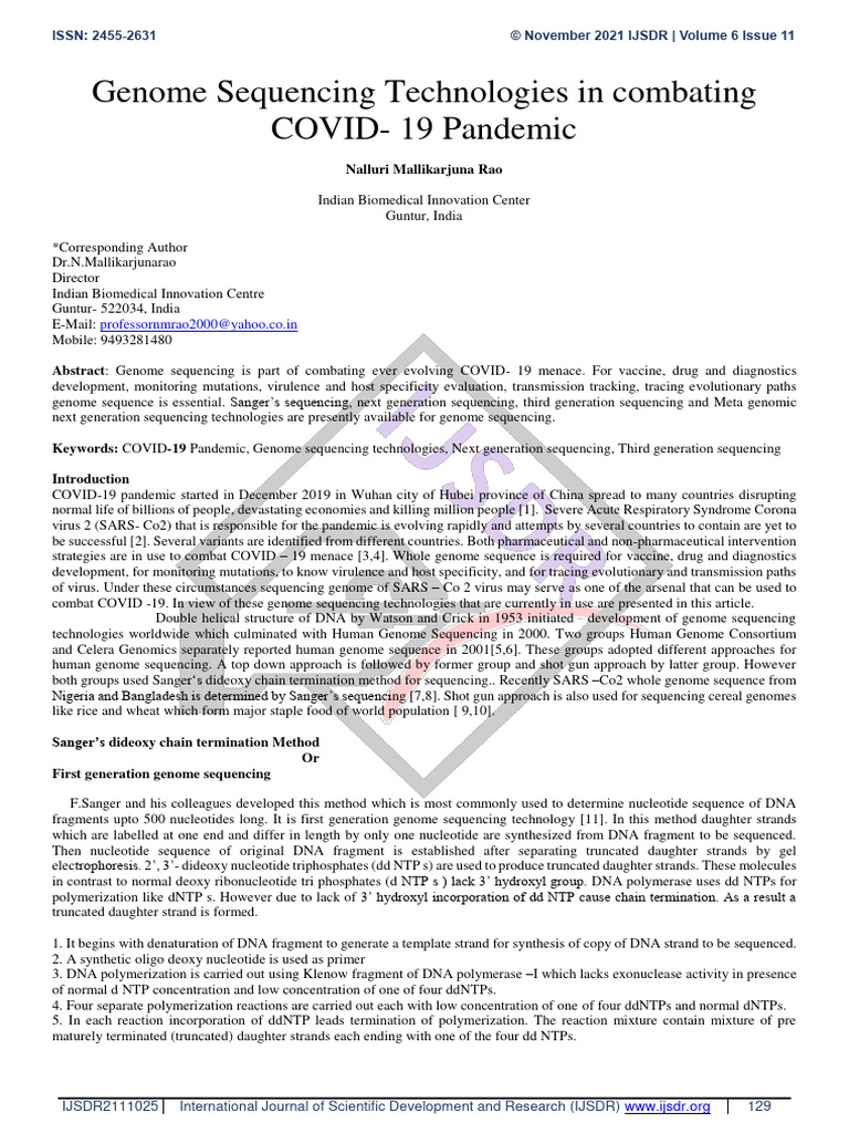 Genome Sequencing Technologies in Combat | PDF | Dna Sequencing ...