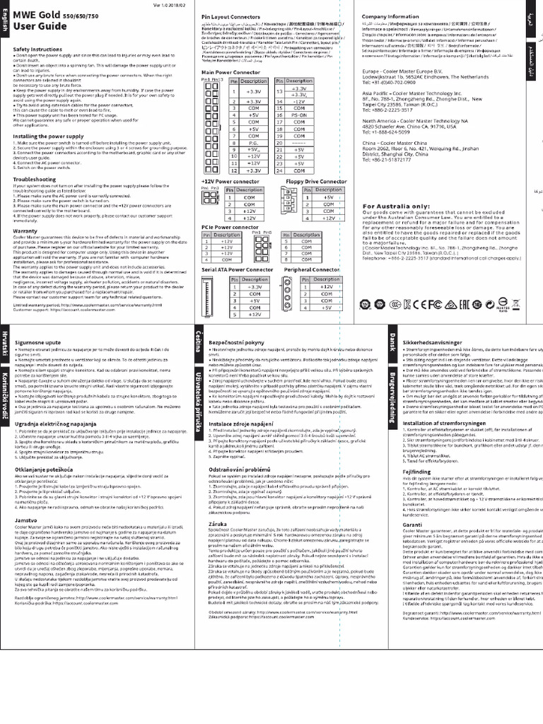User Manual Cooler Master MWE Gold 550 (English - 2 Pages) | PDF