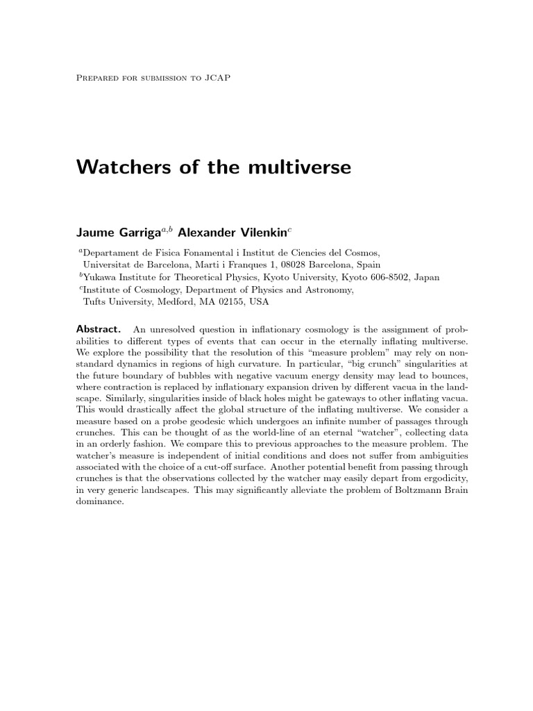 Watchers of The Multiverse | PDF | Measure (Mathematics) | Multiverse
