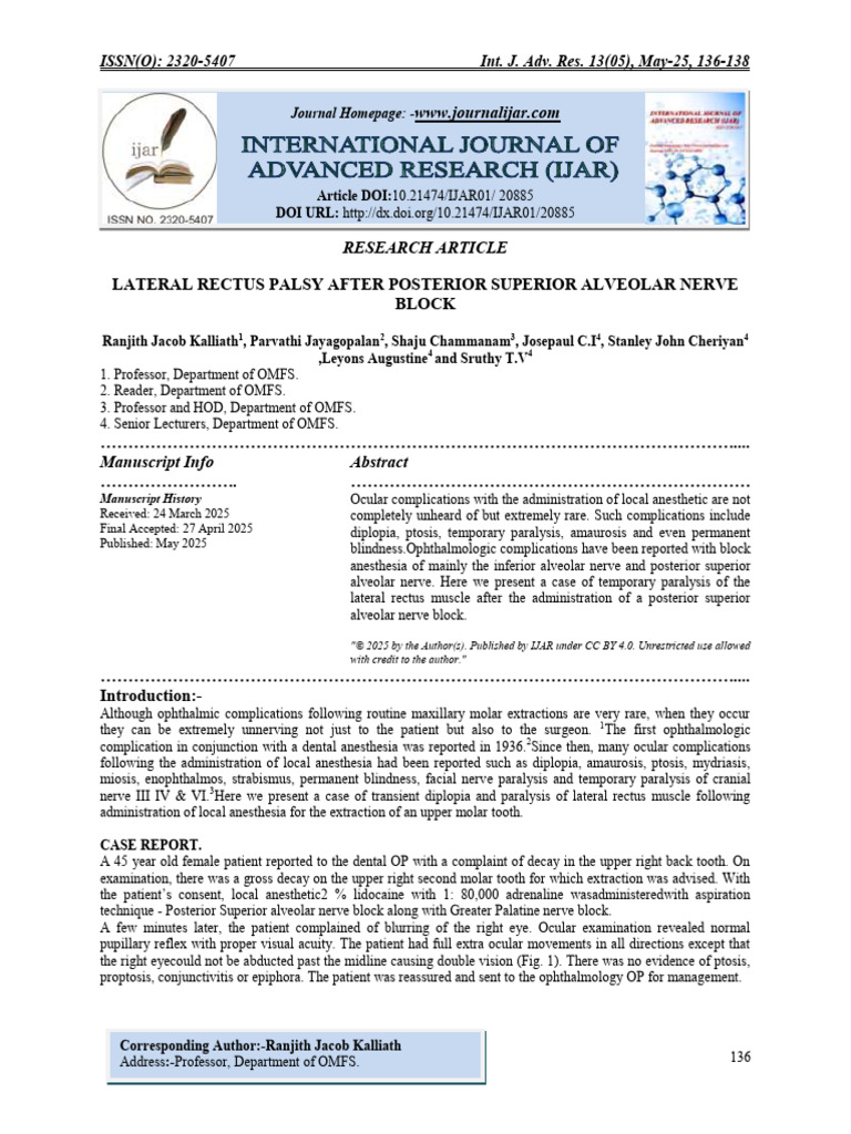 Lateral Rectus Palsy After Posterior Superior Alveolar Nerve Block ...