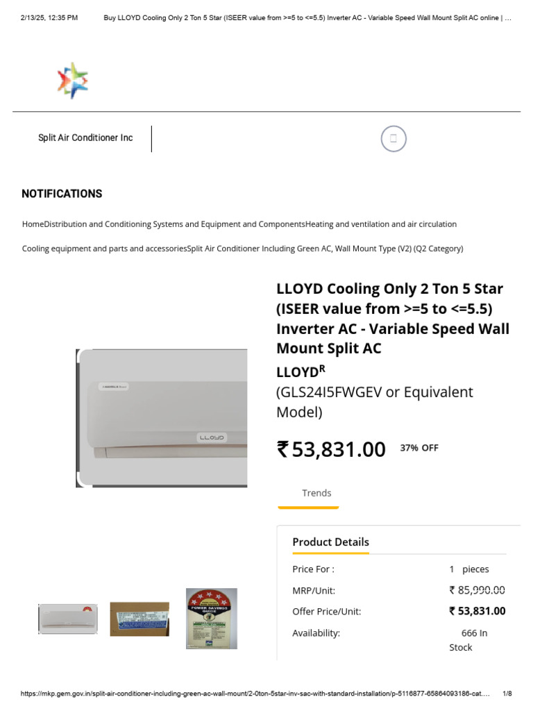 13-02-2025 LLOYD Cooling Only 2 Ton 5 Star ( | PDF