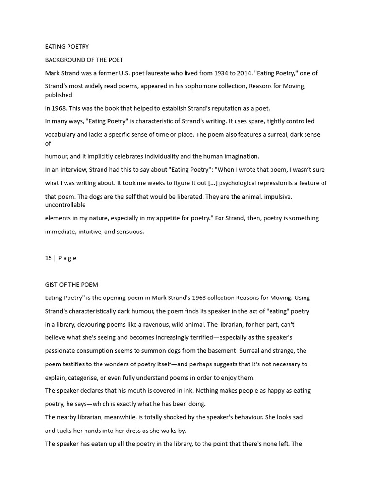 Eating Poetry Notes 250609 162746 | PDF | Poetry | Metre (Poetry)