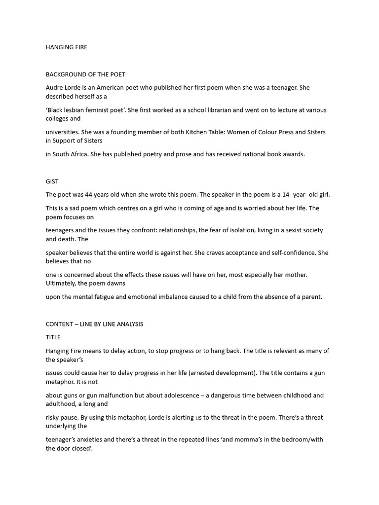 Hanging Fire Notes 250609 162811 | PDF | Adolescence | Poetry