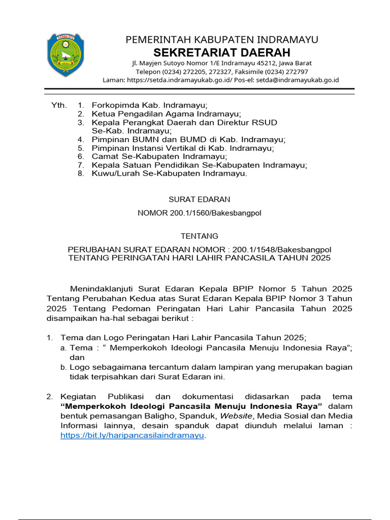 Surat Edaran Harlah Pancasila Tahun 2025 | PDF