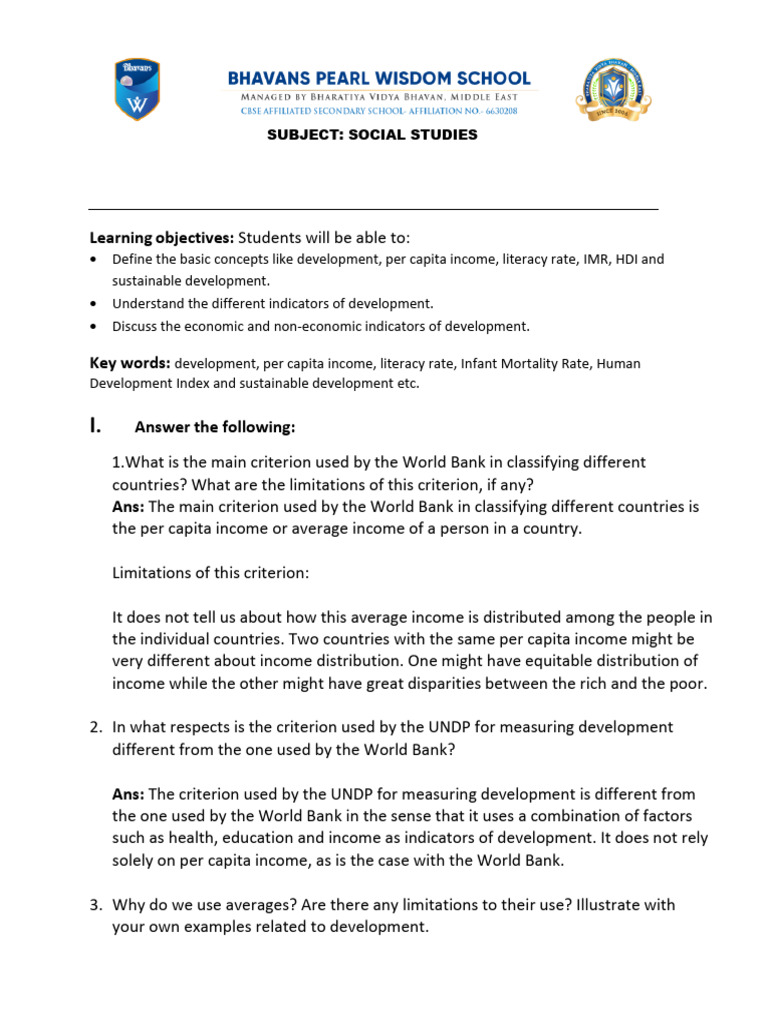 Gr.10 Weekly Notes Development | PDF | Human Development Index ...